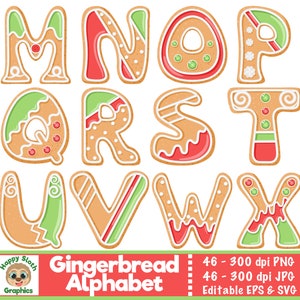 Gingerbread Alphabet Clipart Set in Red and Green, Personal and ...