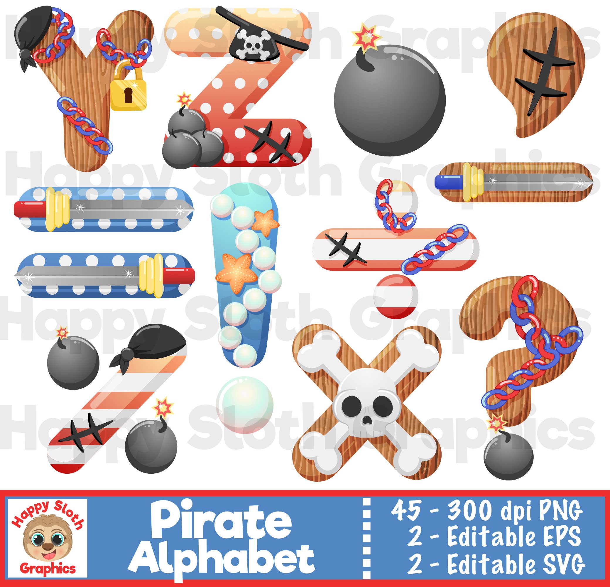 Pirate Alphabet Alphabet Clipart Set, Personal and Commercial Use ...