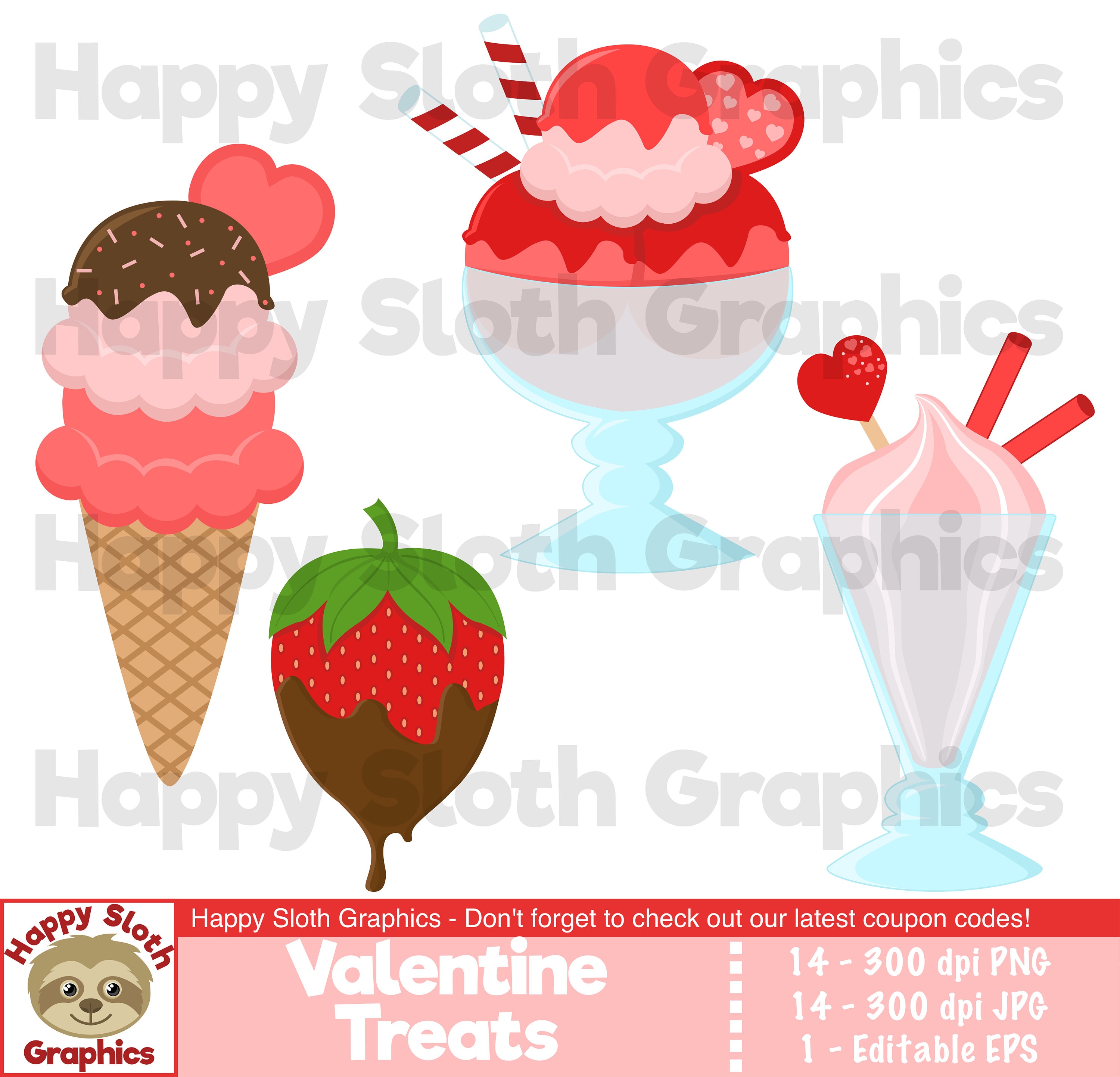 Valentines Treats Clipart Set, Personal and Commercial Use Vector ...