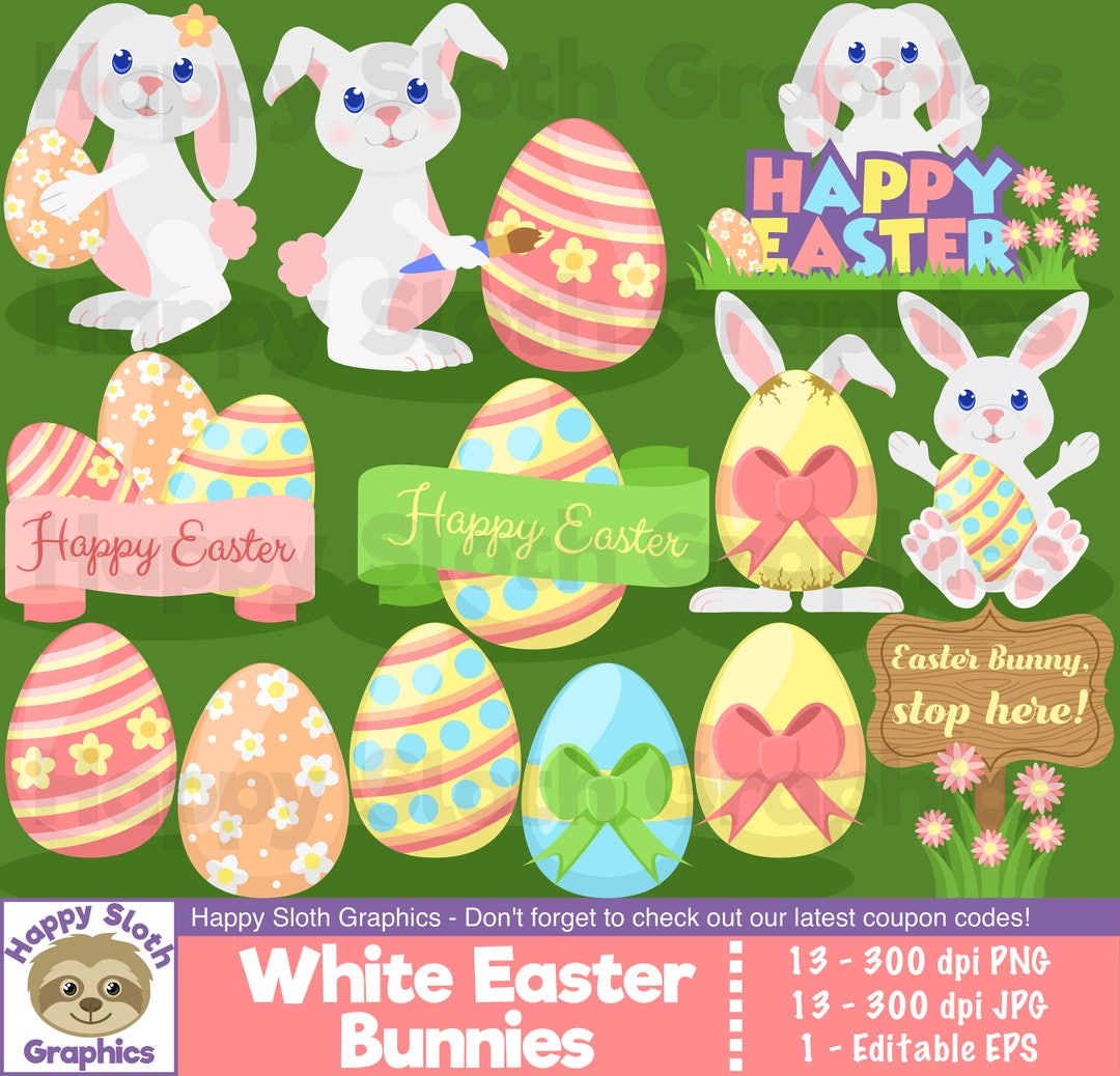 Easter Bunnies in White Clipart Set, Personal and Commercial Use Vector ...