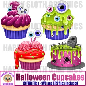 Halloween Cupcakes Clipart Set, Personal and Commercial Use Vector Food ...