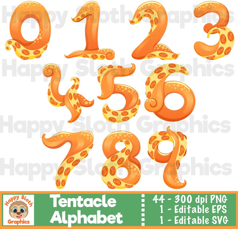 Orange Tentacle Alphabet Clipart Set, Personal and Commercial Use ...