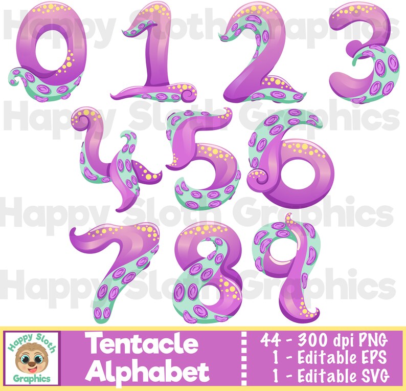 Purple Tentacle Alphabet Clipart Set, Personal and Commercial Use ...
