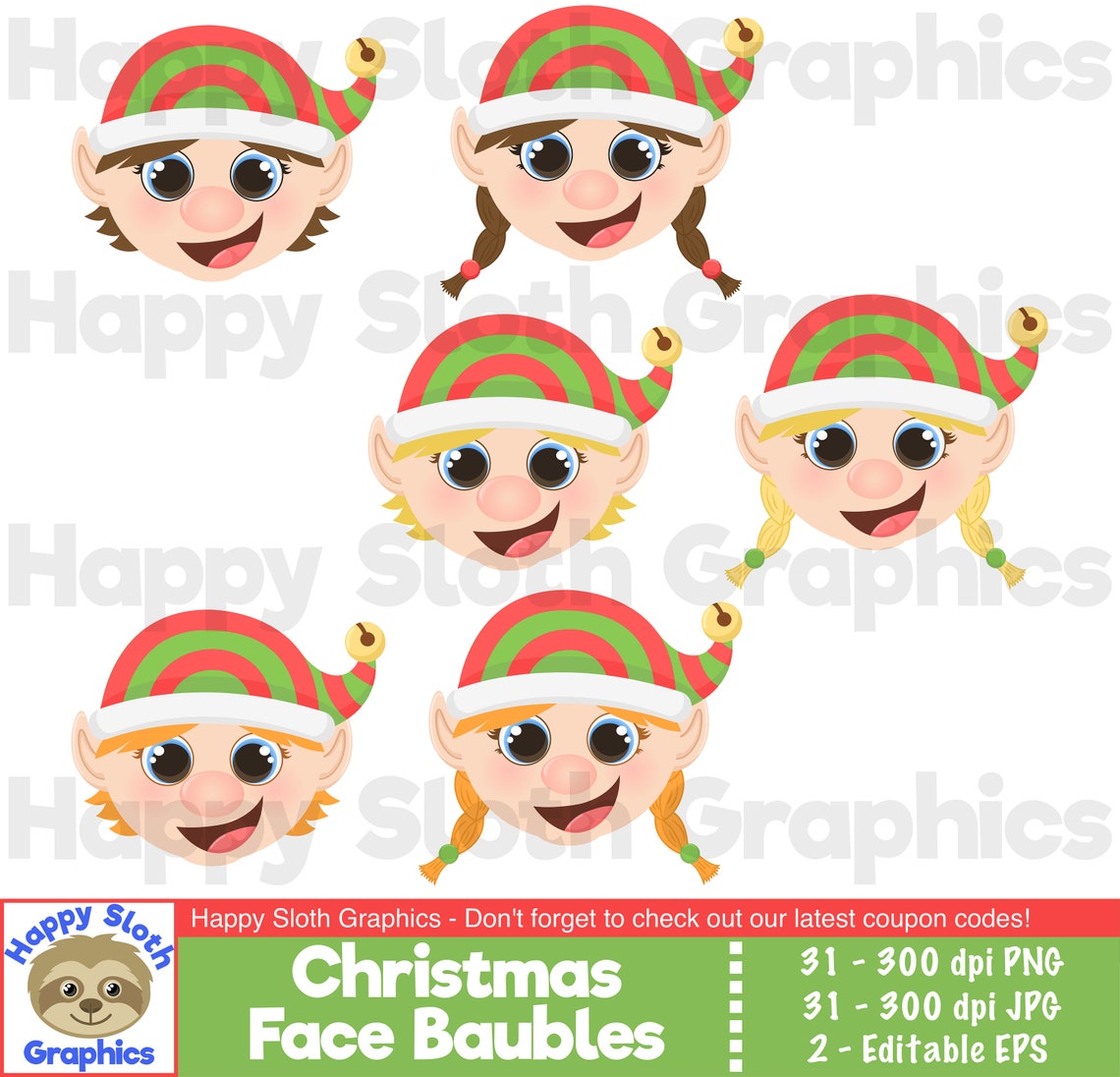 Christmas Face Baubles Clipart Set Personal and Commercial - Etsy