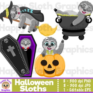 Halloween Sloths Clipart Set Personal and Commercial Use - Etsy