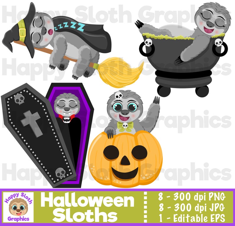 Halloween Sloths Clipart Set Personal and Commercial Use - Etsy