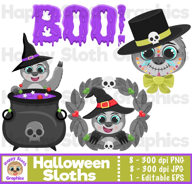 Halloween Sloths Clipart Set Personal and Commercial Use - Etsy