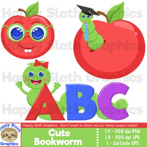 Cute Bookworms Clipart Set, Personal and Commercial Use Vector School ...