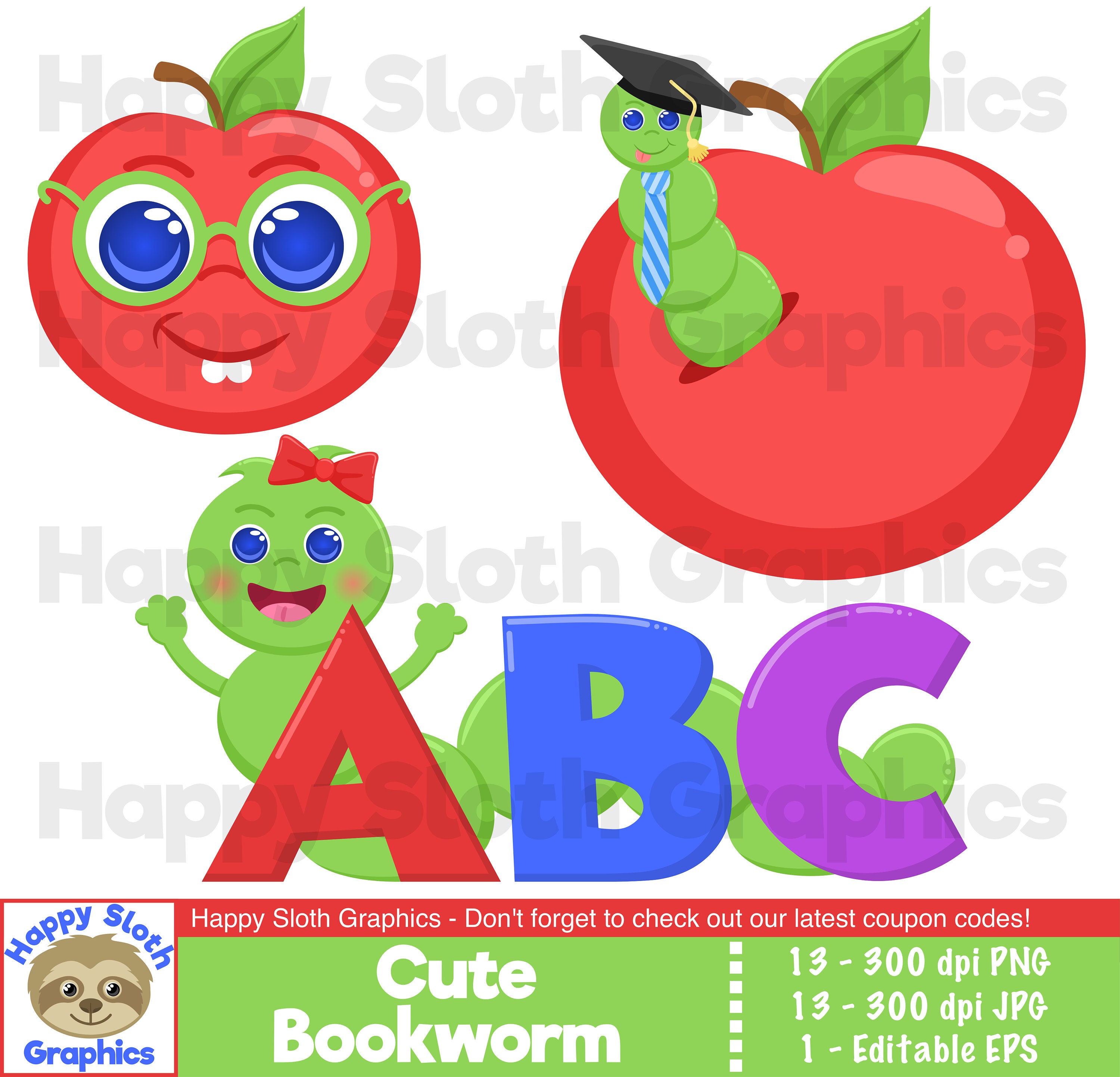 Cute Bookworms Clipart Set Personal And Commercial Use Vector School Teachers Digital Clip Art