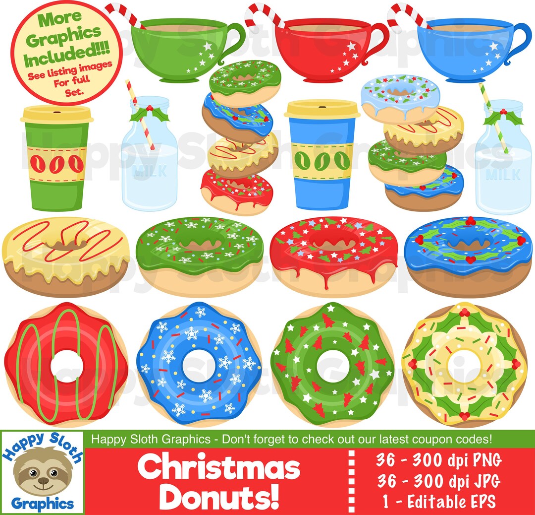 Delicious Christmas Donuts Clipart Set, Personal and Commercial Use ...