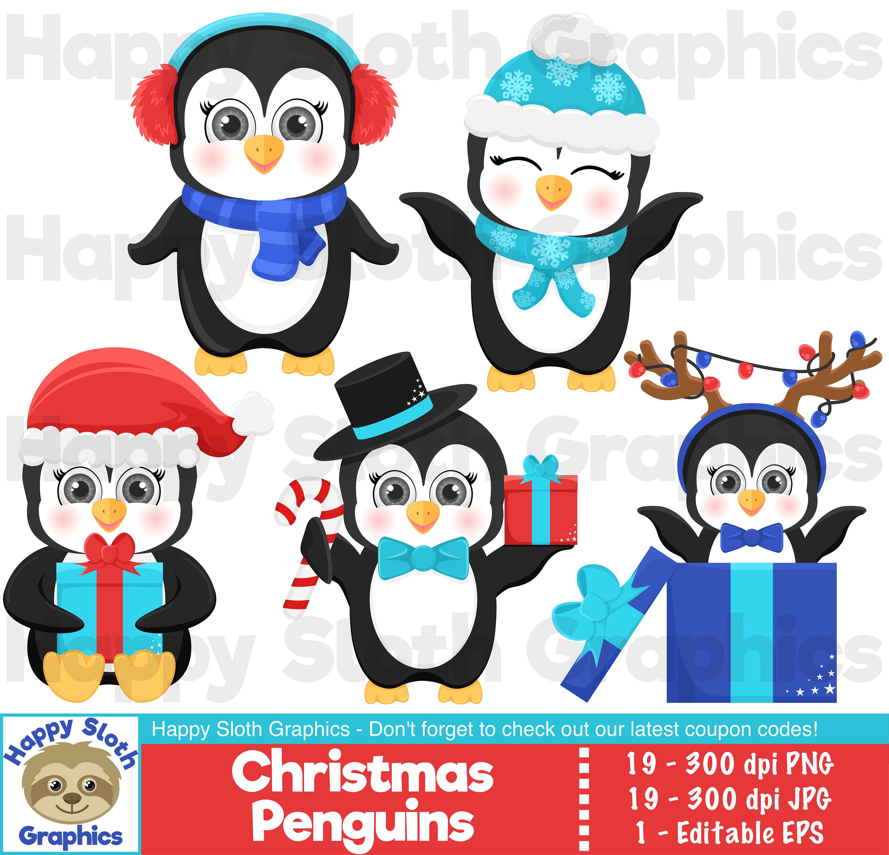 Christmas Penguins Clipart Set Personal and Commercial Use - Etsy