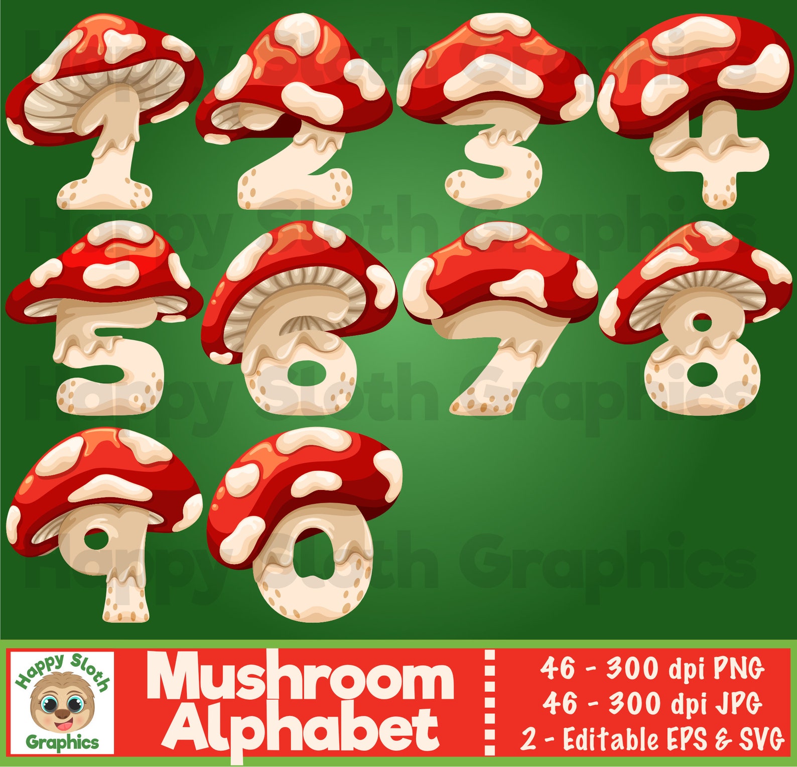 Mushroom Alphabet Clipart Set, Personal and Commercial Use Vector ...
