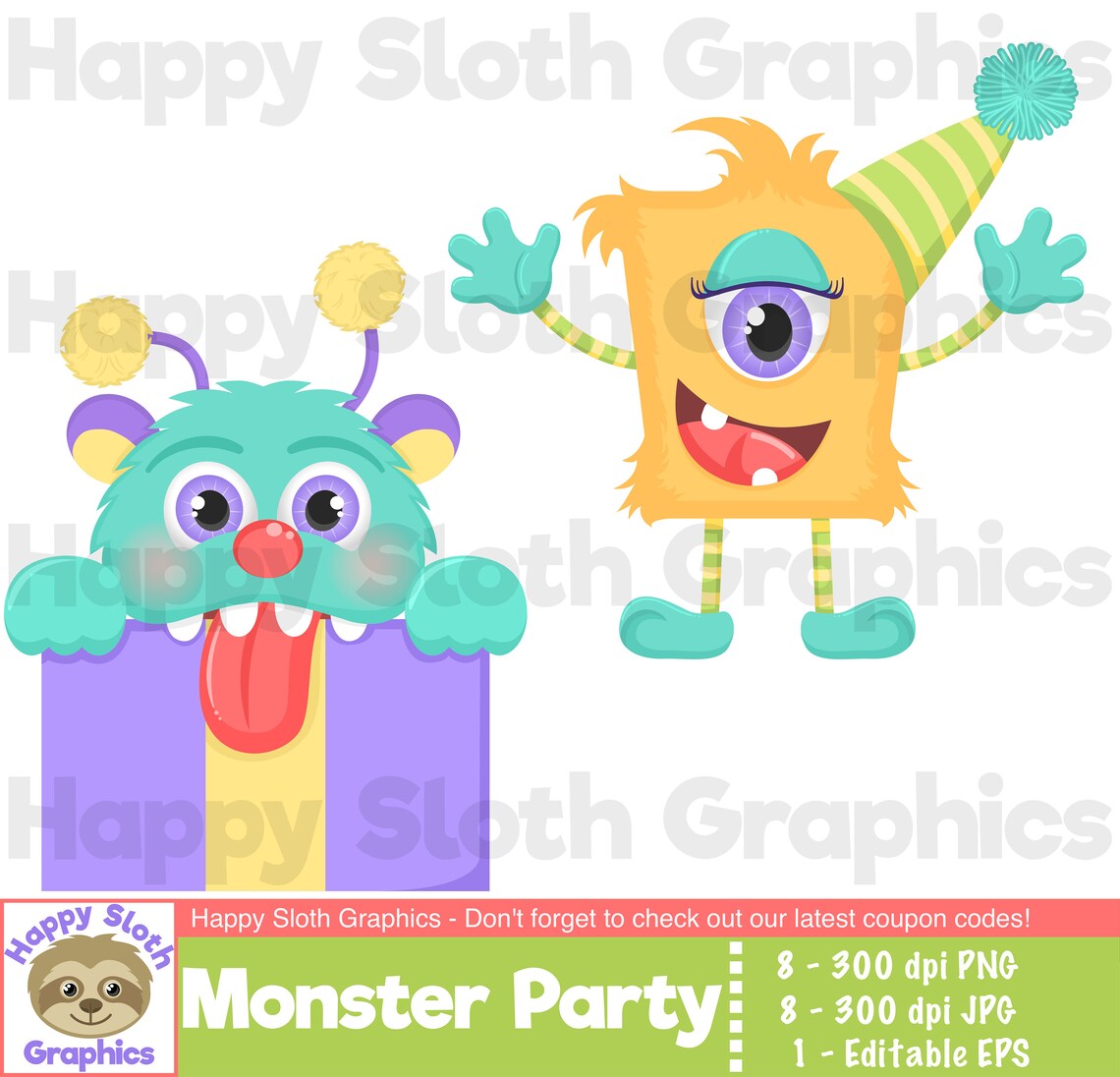 Monster party clipart set personal and commercial use vector | Etsy