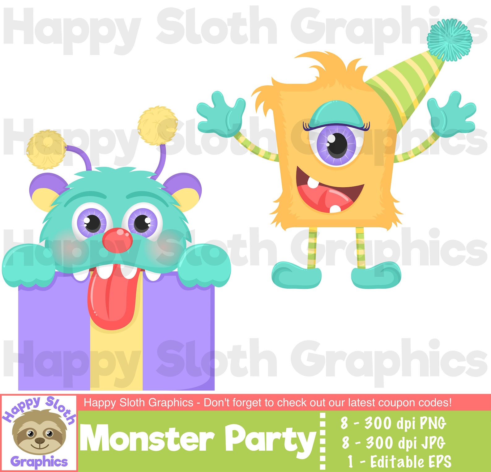 Monster Party Clipart Set, Personal and Commercial Use Vector Birthday ...