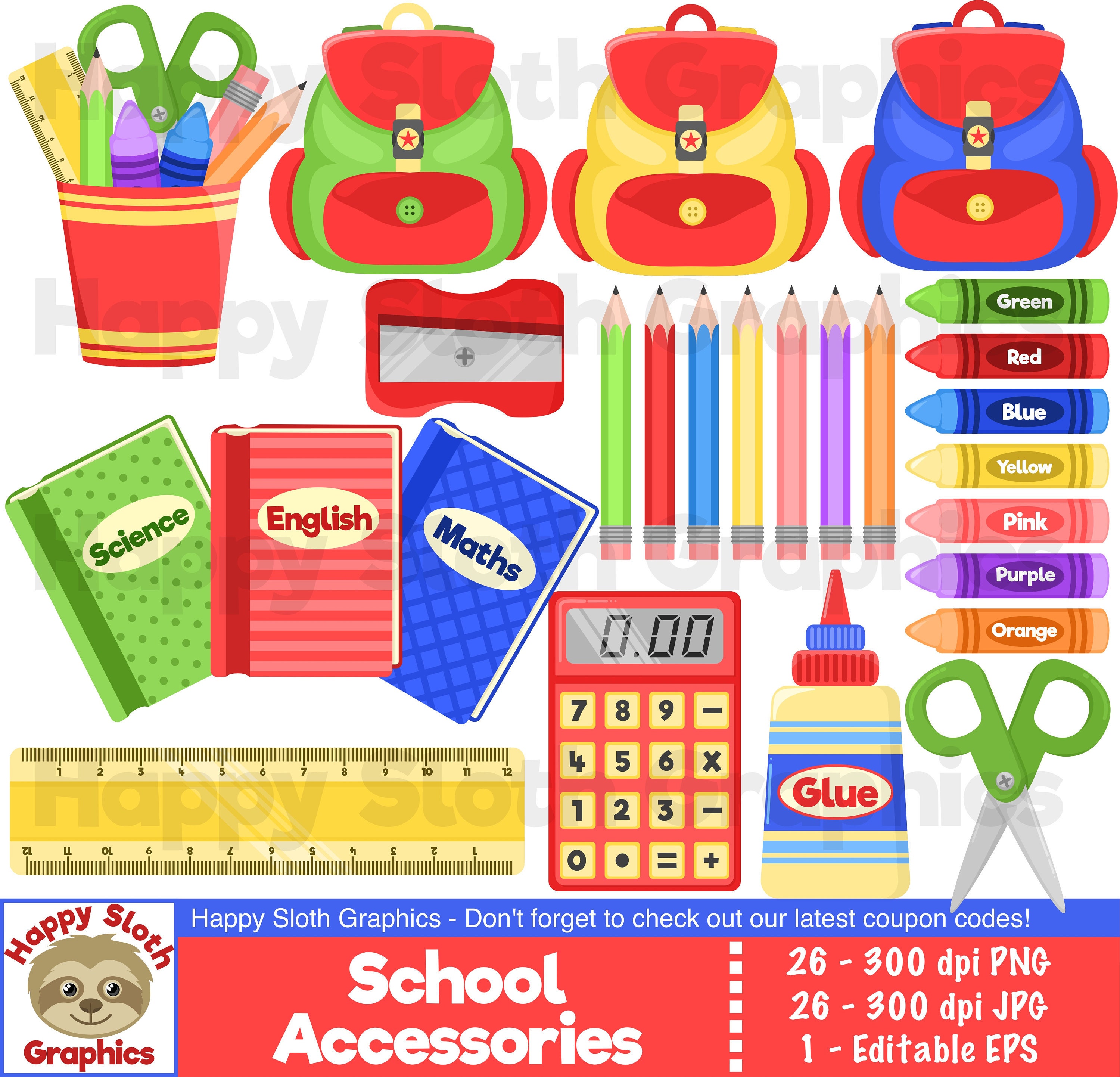 School Accessories Clipart Set Personal and Commercial Use - Etsy