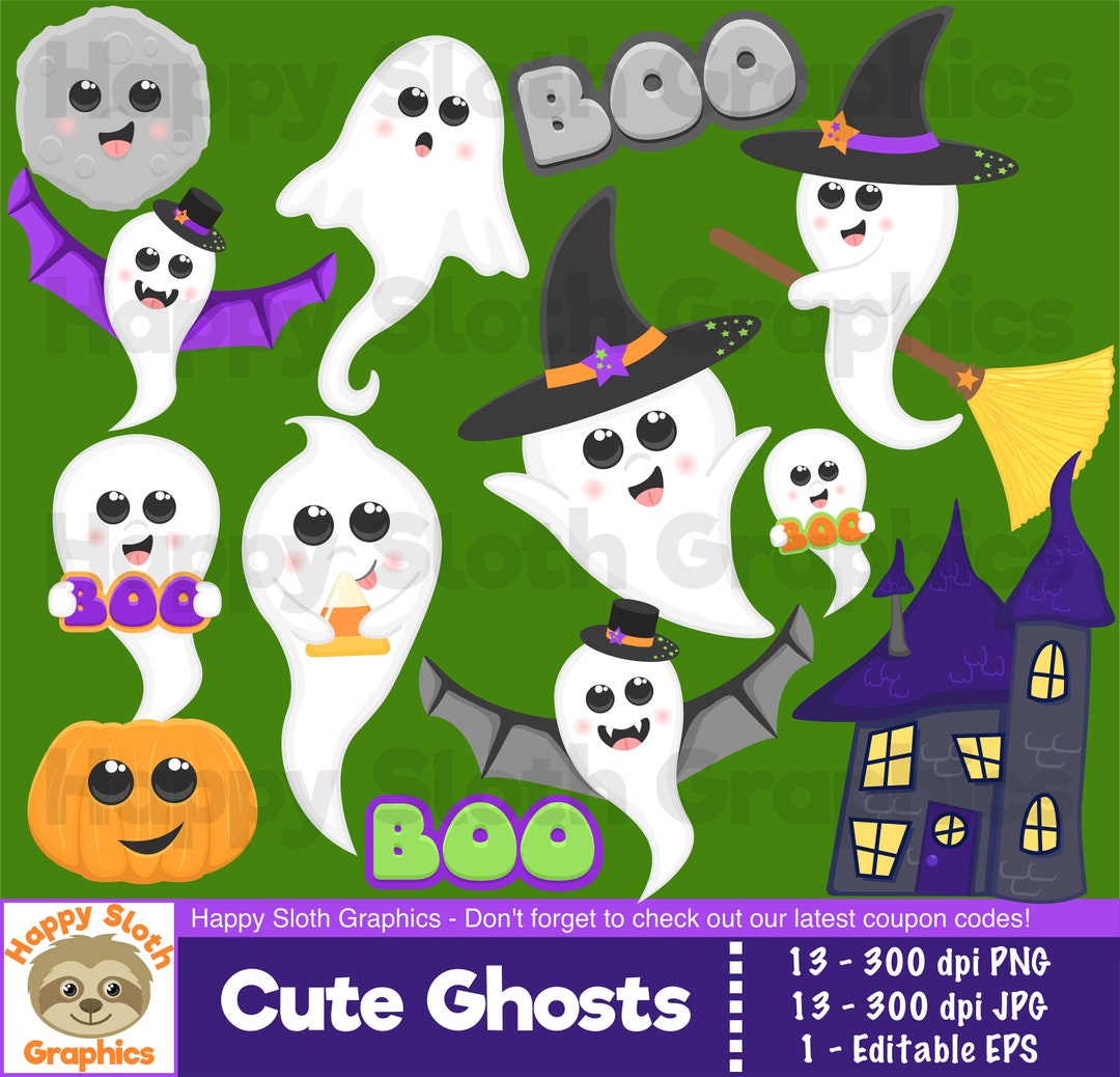 Cute Ghosts Clipart Set Personal and Commercial Use Vector - Etsy