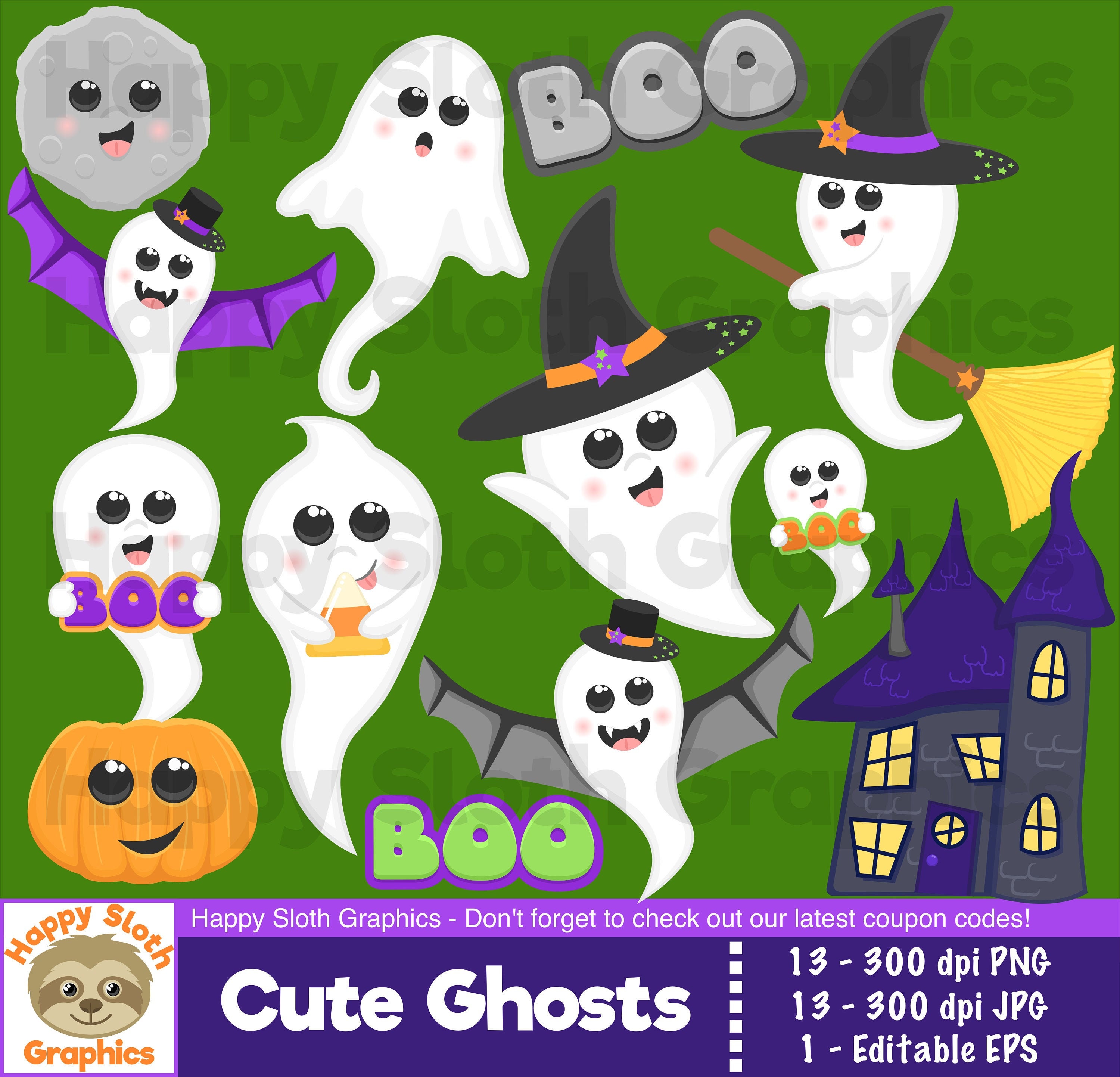 Cute Ghosts Clipart Set Personal and Commercial Use Vector - Etsy