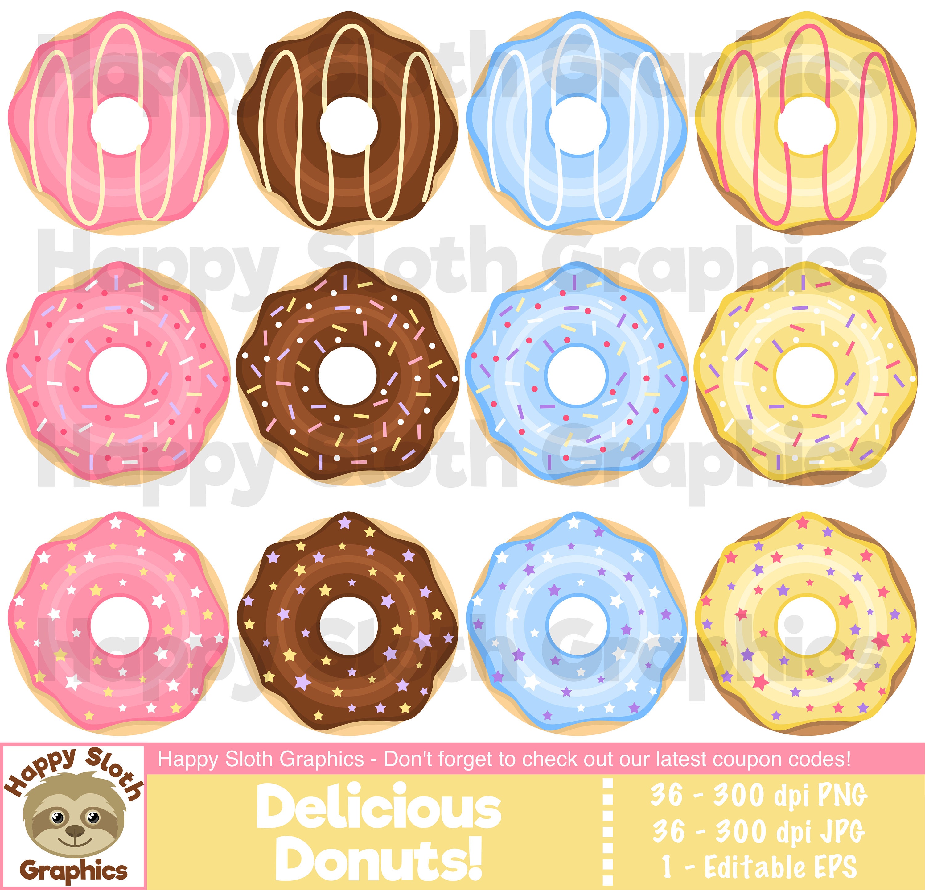 Delicious Donuts Clipart Set, Personal and Commercial Use Vector Coffee ...