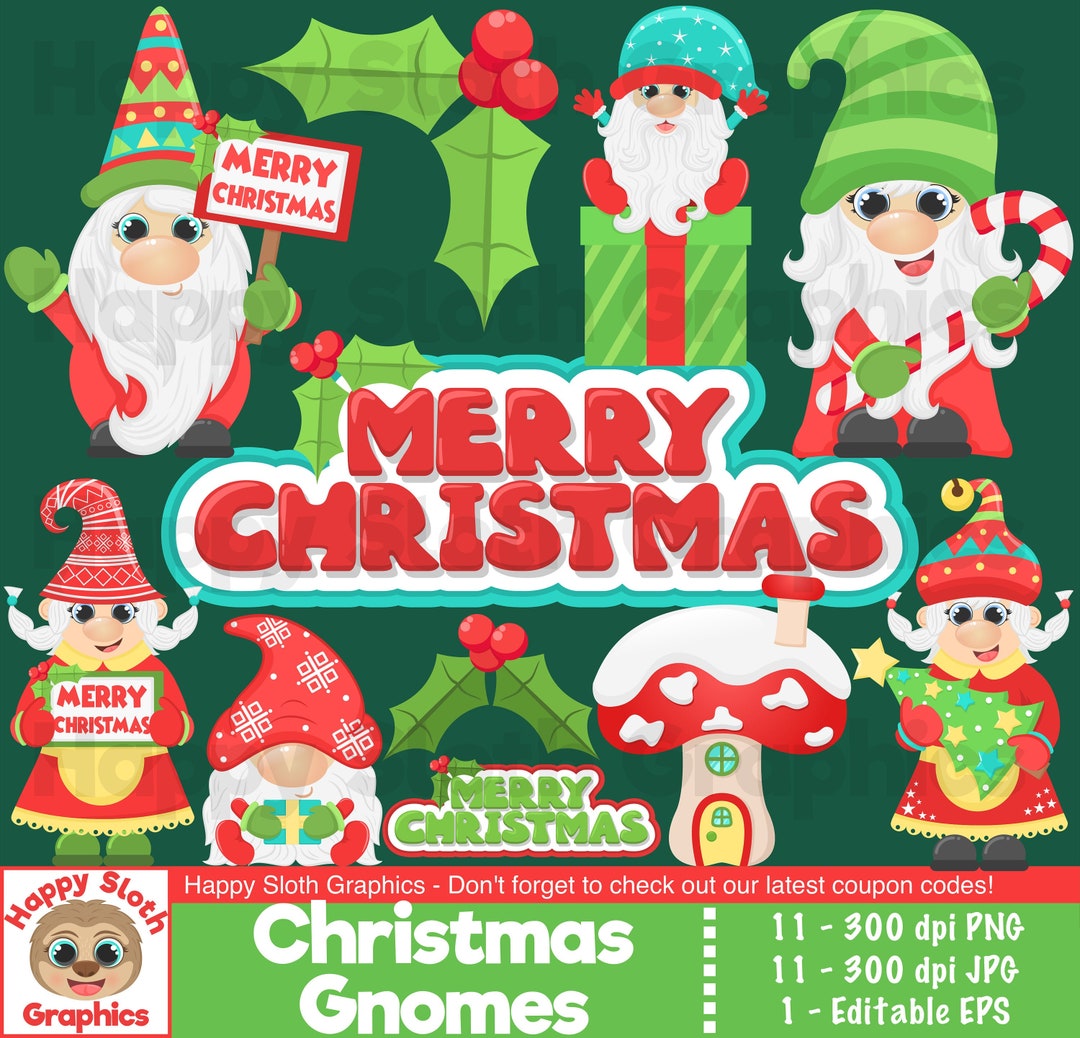 Christmas Gnomes Clipart Set, Personal and Commercial Use Vector Xmas ...