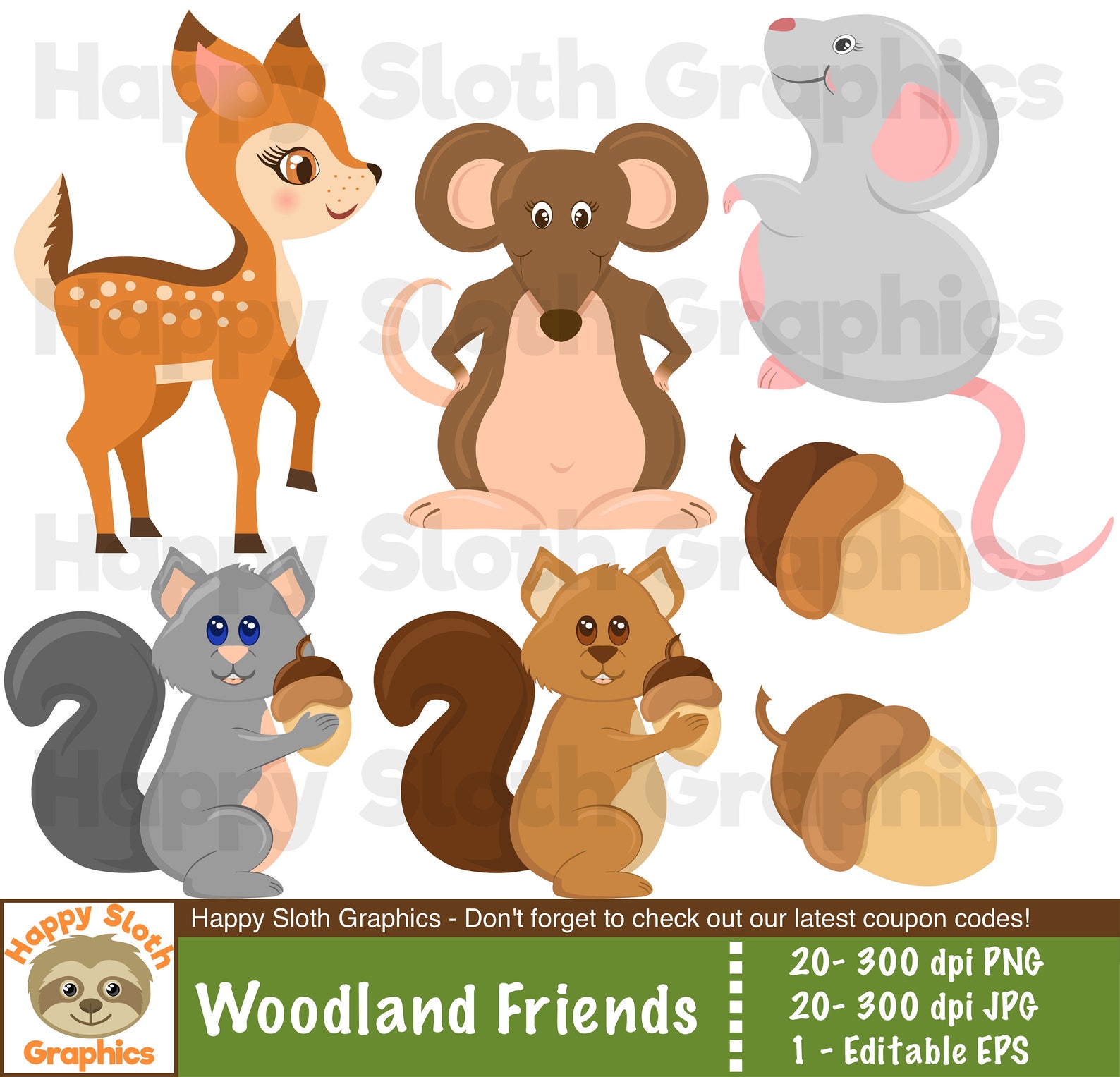Woodland Friends Clipart Set, Personal and Commercial Use Vector ...