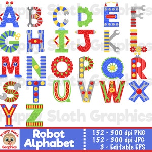 Robot Alphabet Clipart Set, Personal and Commercial Use Vector, Kids ...
