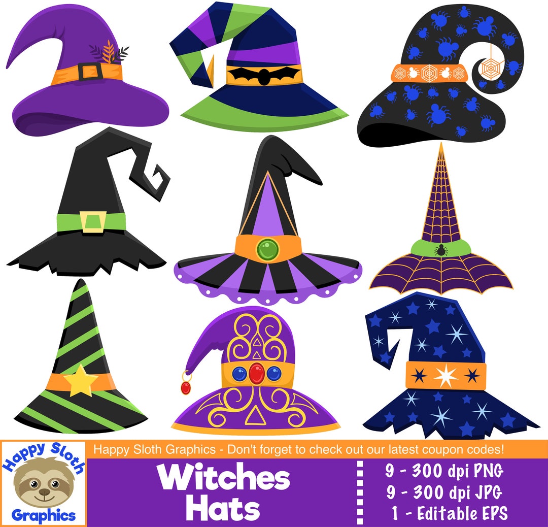 Halloween Witches Hats Clipart Set, Personal and Commercial Use Vector ...