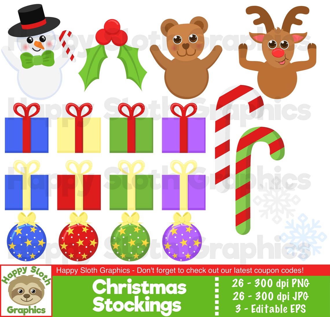 Mix and Match Christmas Stocking Clipart Set, Personal and Commercial ...