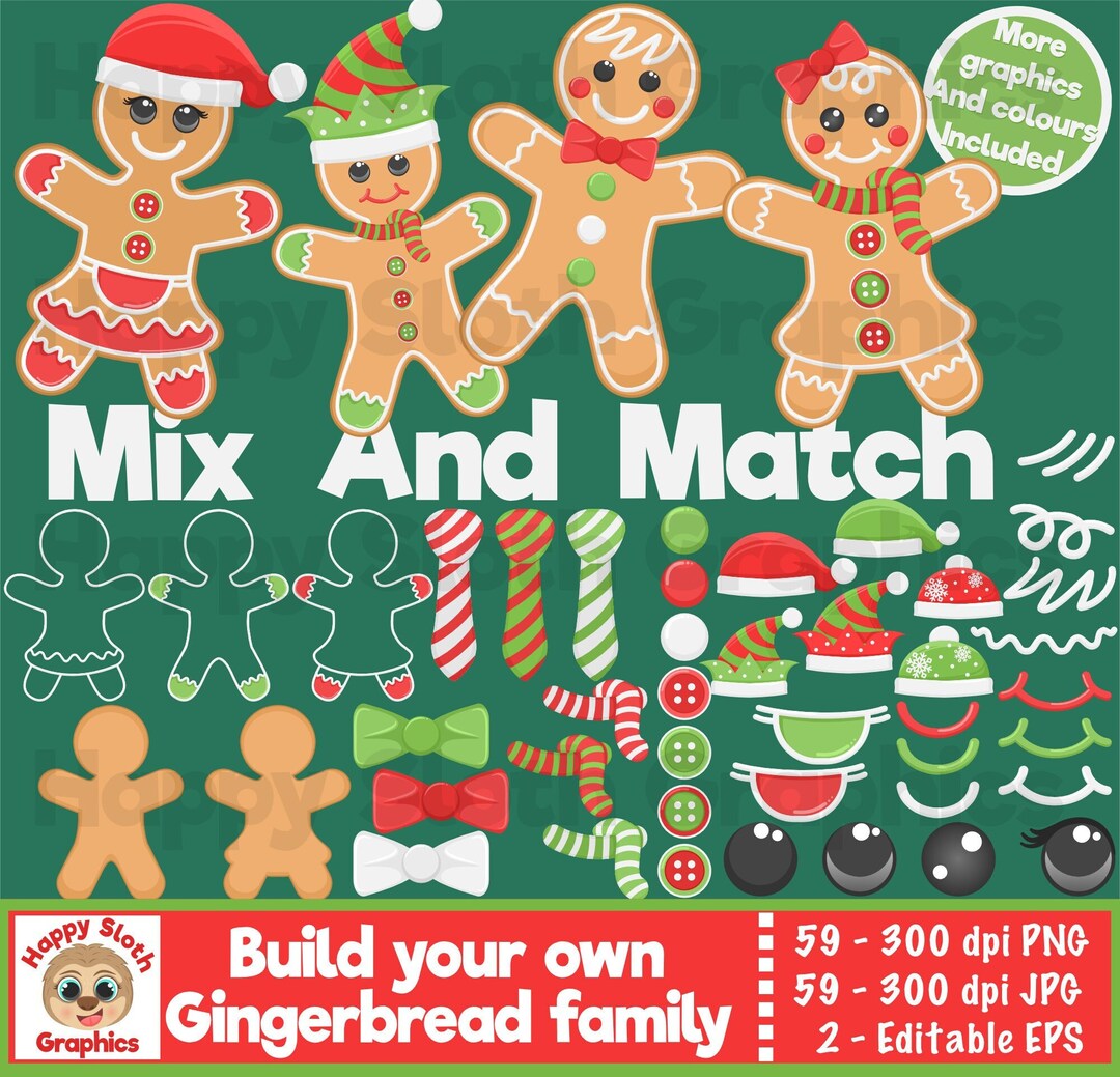 Mix and Match Gingerbread Family Clipart Set, Personal and Commercial ...