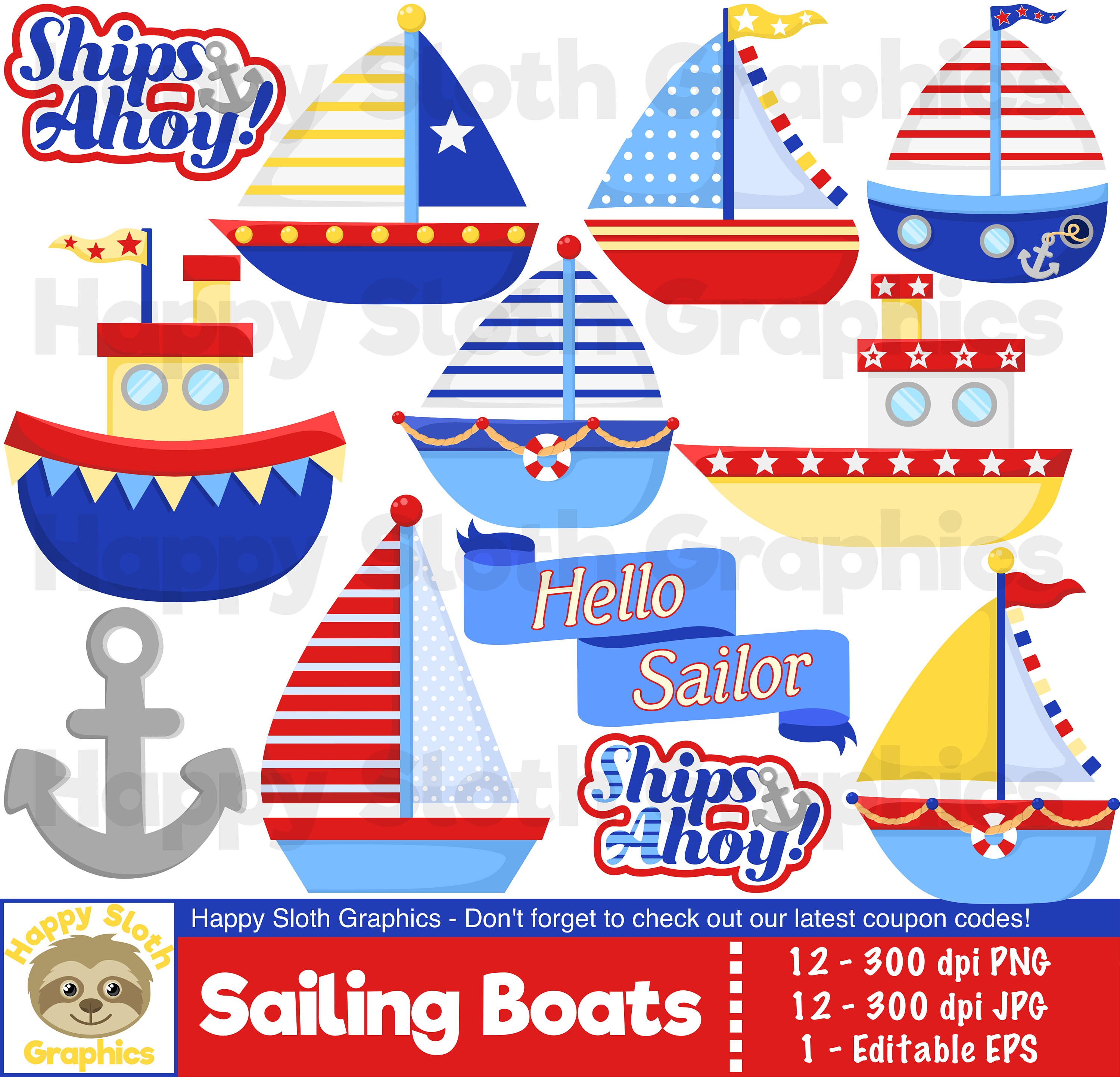 Sailing Boats Clipart Set, Personal and Commercial Use Vector, Sailor ...