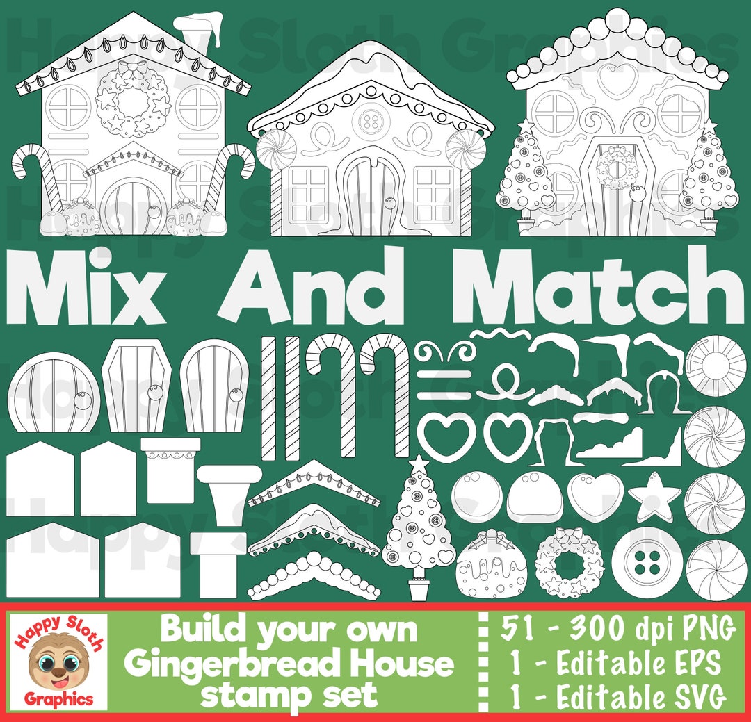 Mix and Match Gingerbread House Stamp Set, Personal and Commercial Use ...
