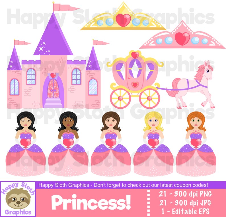Princess Fun Clipart Set, Personal and Commercial Use Vector Royal ...