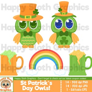 St Patrick’s Day Owls Clipart Set, Personal and Commercial Use Vector ...