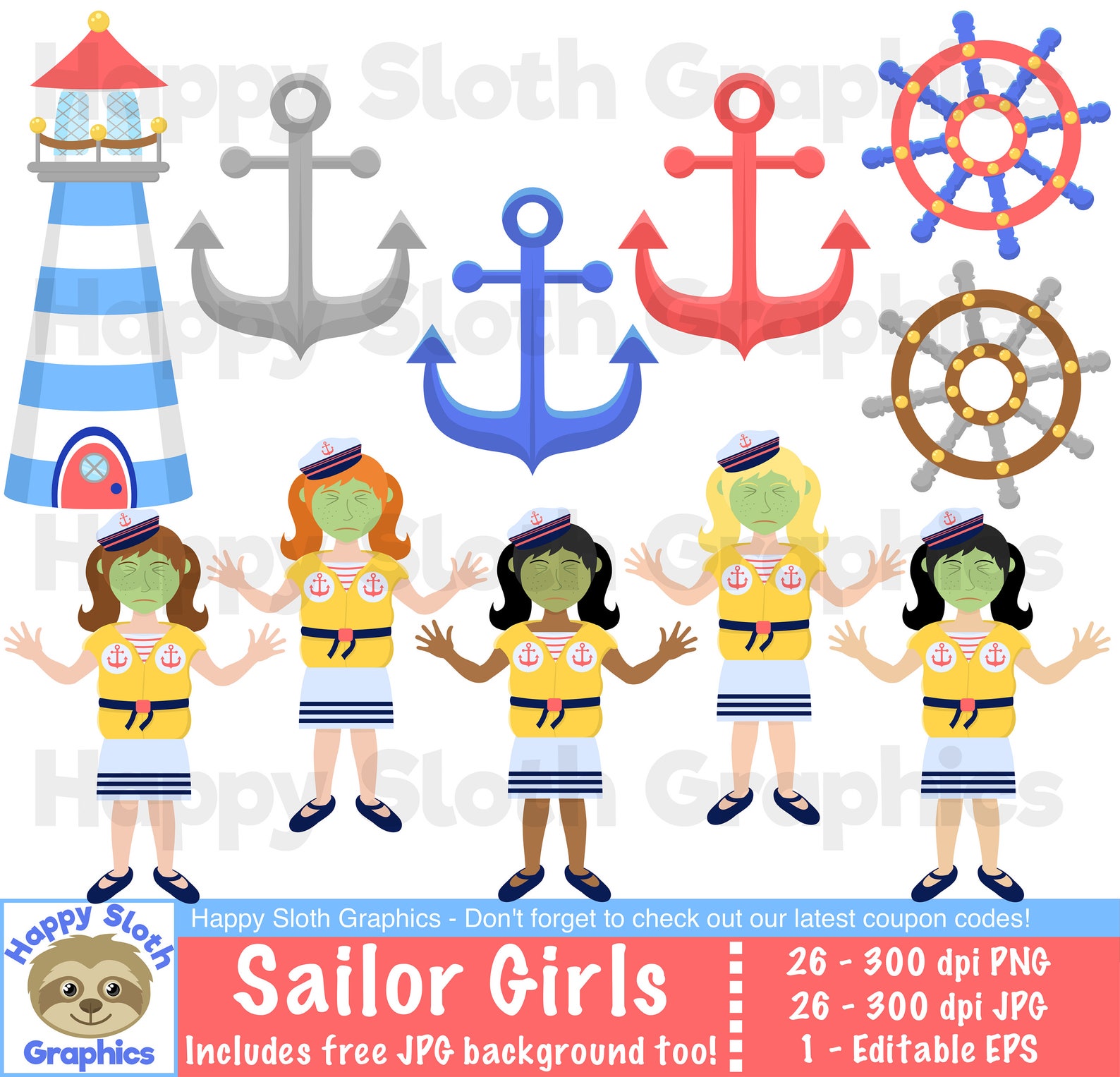 Sailor Girls Clipart Set Personal and Commercial Use Vector - Etsy