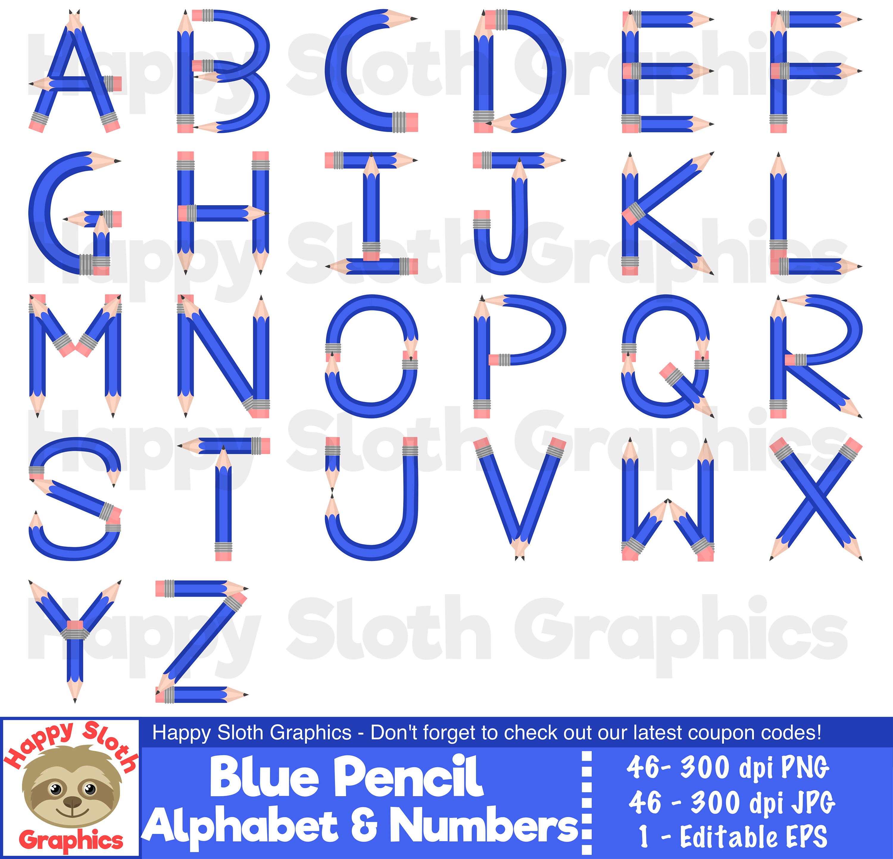 Blue Pencil Alphabet Clipart Set Personal and Commercial Use - Etsy