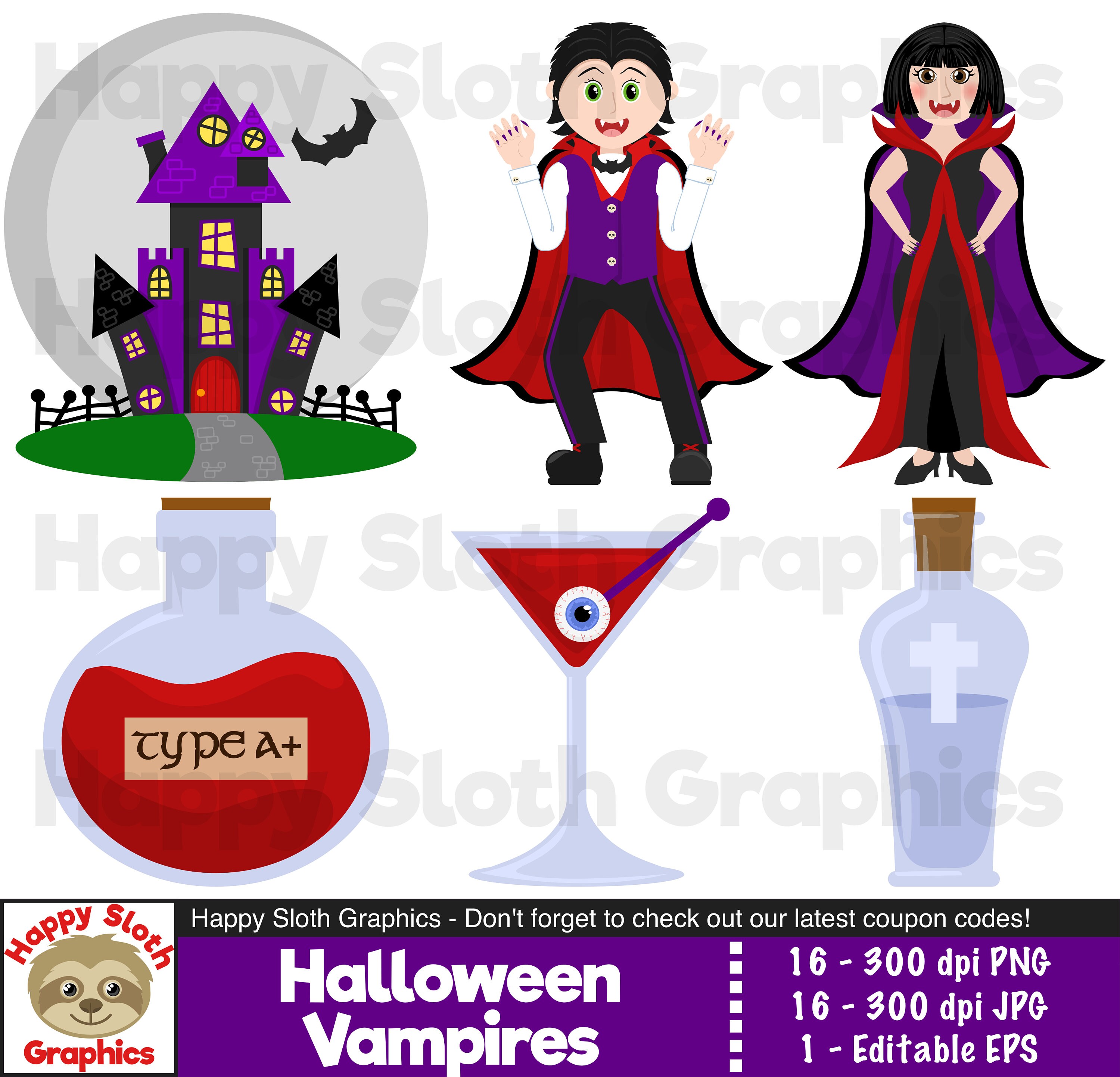 Halloween Vampires Clipart Set Personal and Commercial Use - Etsy