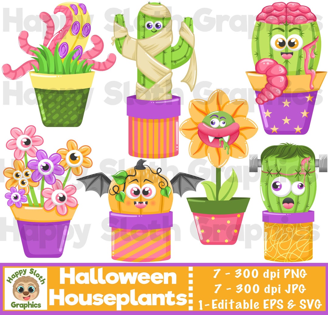Halloween Houseplant Clipart Set Personal and Commercial Use - Etsy