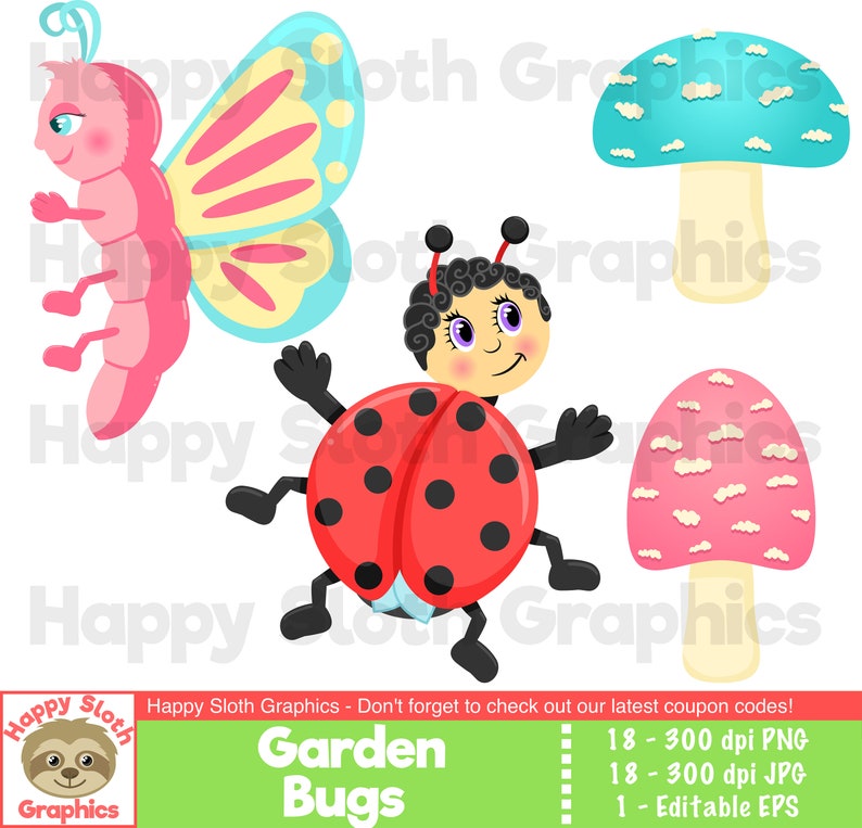 Garden Bugs Clipart Set, Personal and Commercial Use Vector Flowers ...
