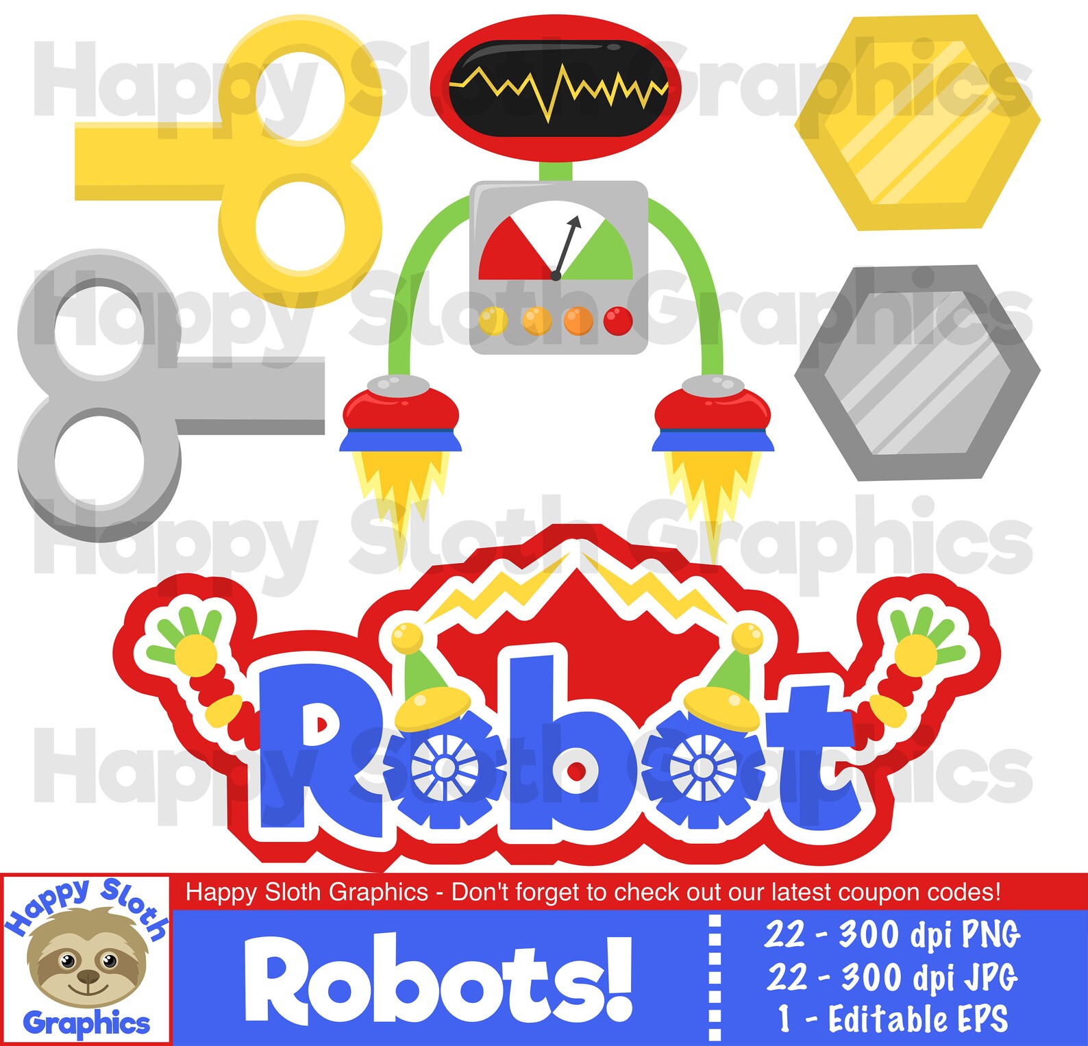Robots Clipart Set, Personal and Commercial Use Robot Vector Robotic ...