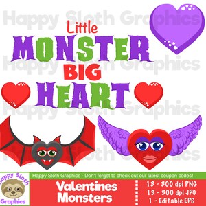 Valentines Monsters Clipart Set, Personal and Commercial Use Vector ...