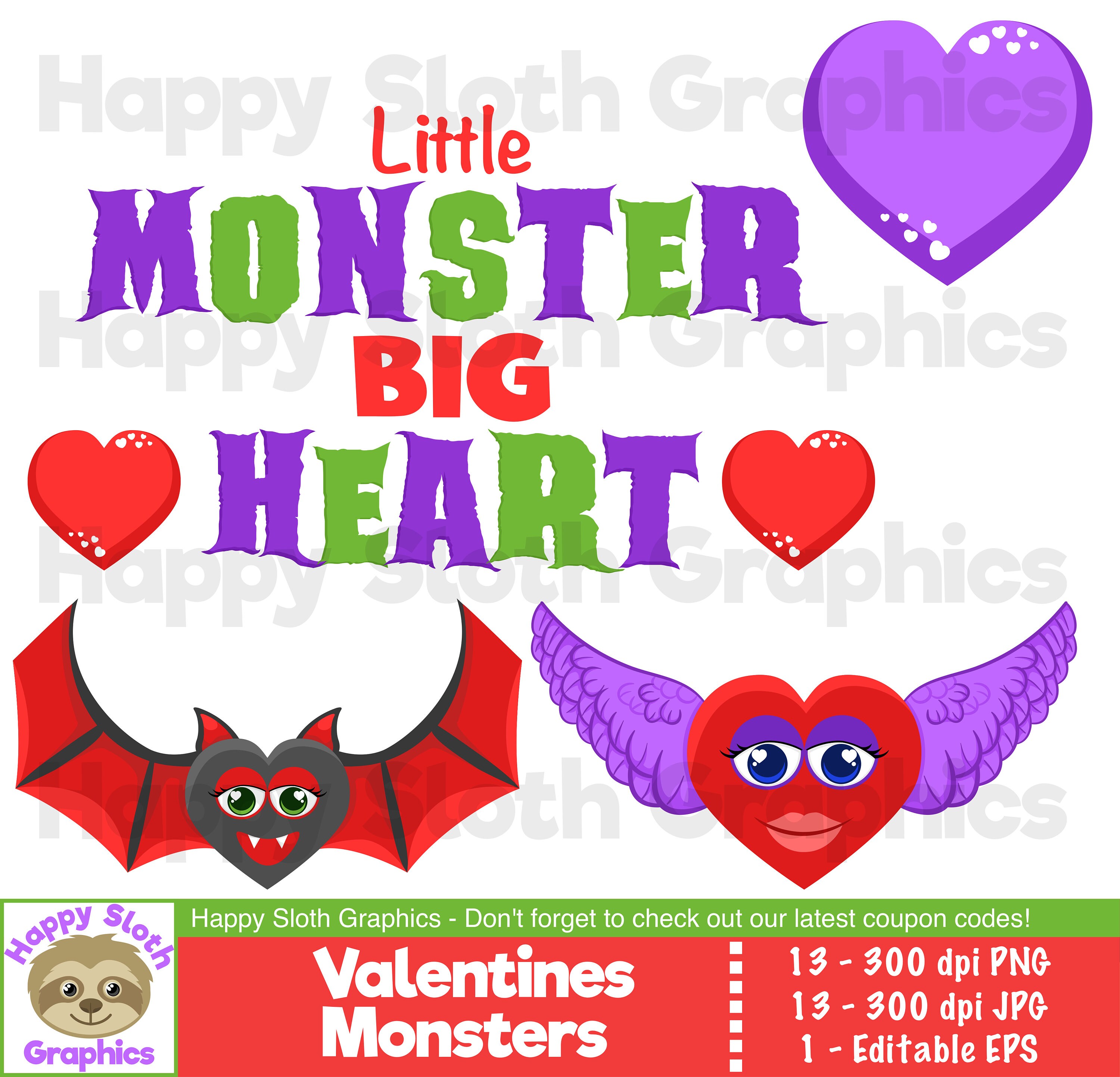 Valentines Monsters Clipart Set Personal and Commercial Use - Etsy
