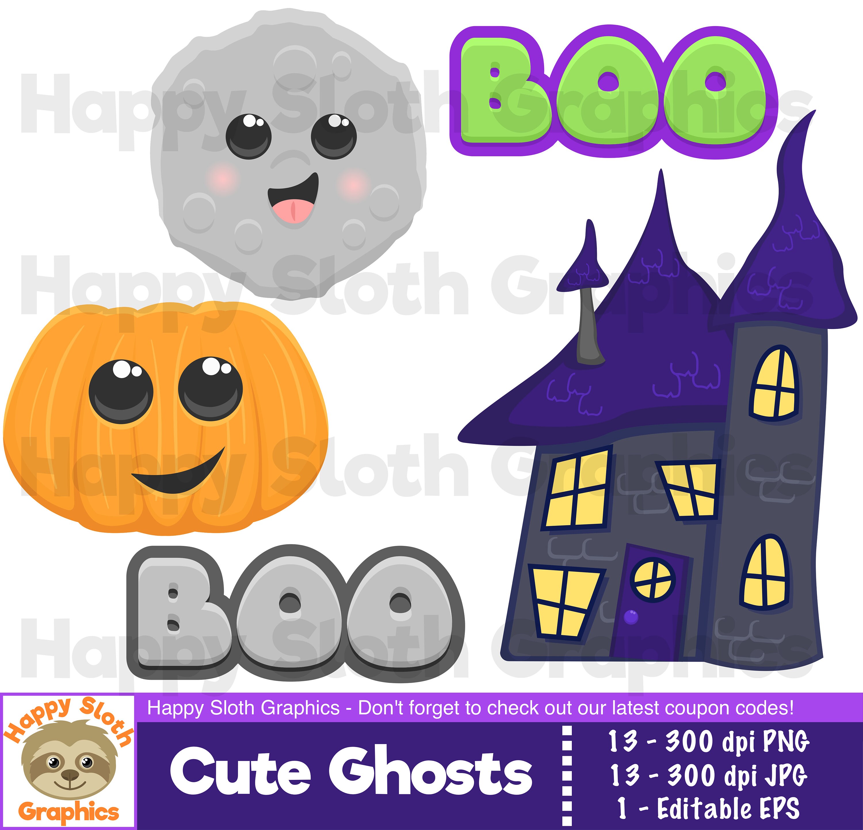Cute Ghosts Clipart Set Personal and Commercial Use Vector - Etsy