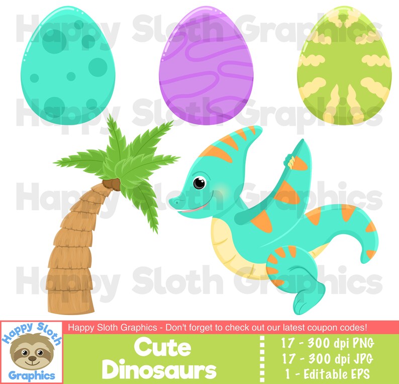 Cute Dinosaurs Clipart Set, Personal and Commercial Use Vector Dinosaur ...