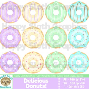 Delicious Donuts Pastel Clipart Set, Personal and Commercial Use Vector ...