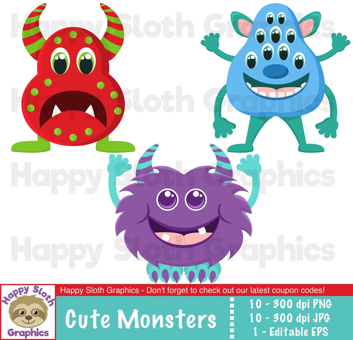 Cute Monsters Clipart Set Personal and Commercial Use Vector - Etsy