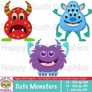 Cute Monsters Clipart Set, Personal and Commercial Use Vector Digital ...