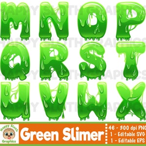 Green Slime Alphabet Clipart Set, Personal and Commercial Use Vector ...