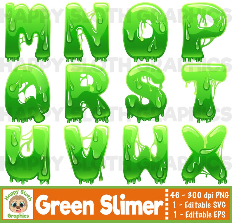 Green Slime Alphabet Clipart Set, Personal and Commercial Use Vector ...