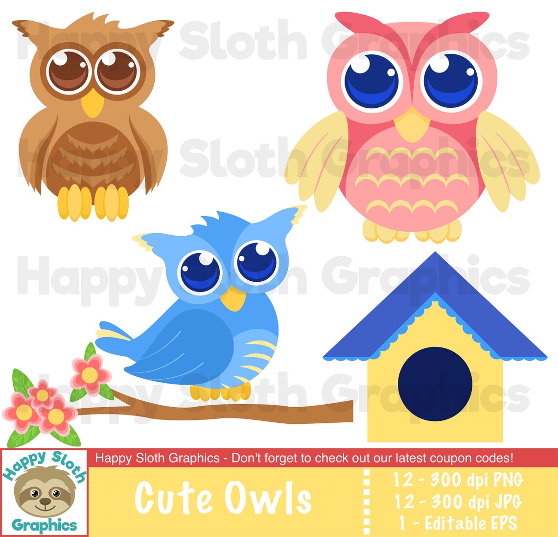 Cute Owls Clipart Set Personal and Commercial Use Vector Owls - Etsy