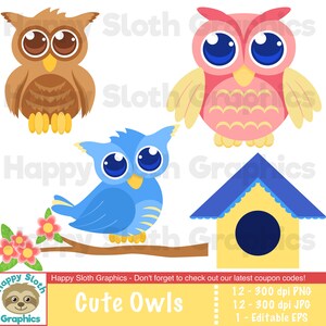 Cute Owls Clipart Set, Personal and Commercial Use Vector Owls Digital ...