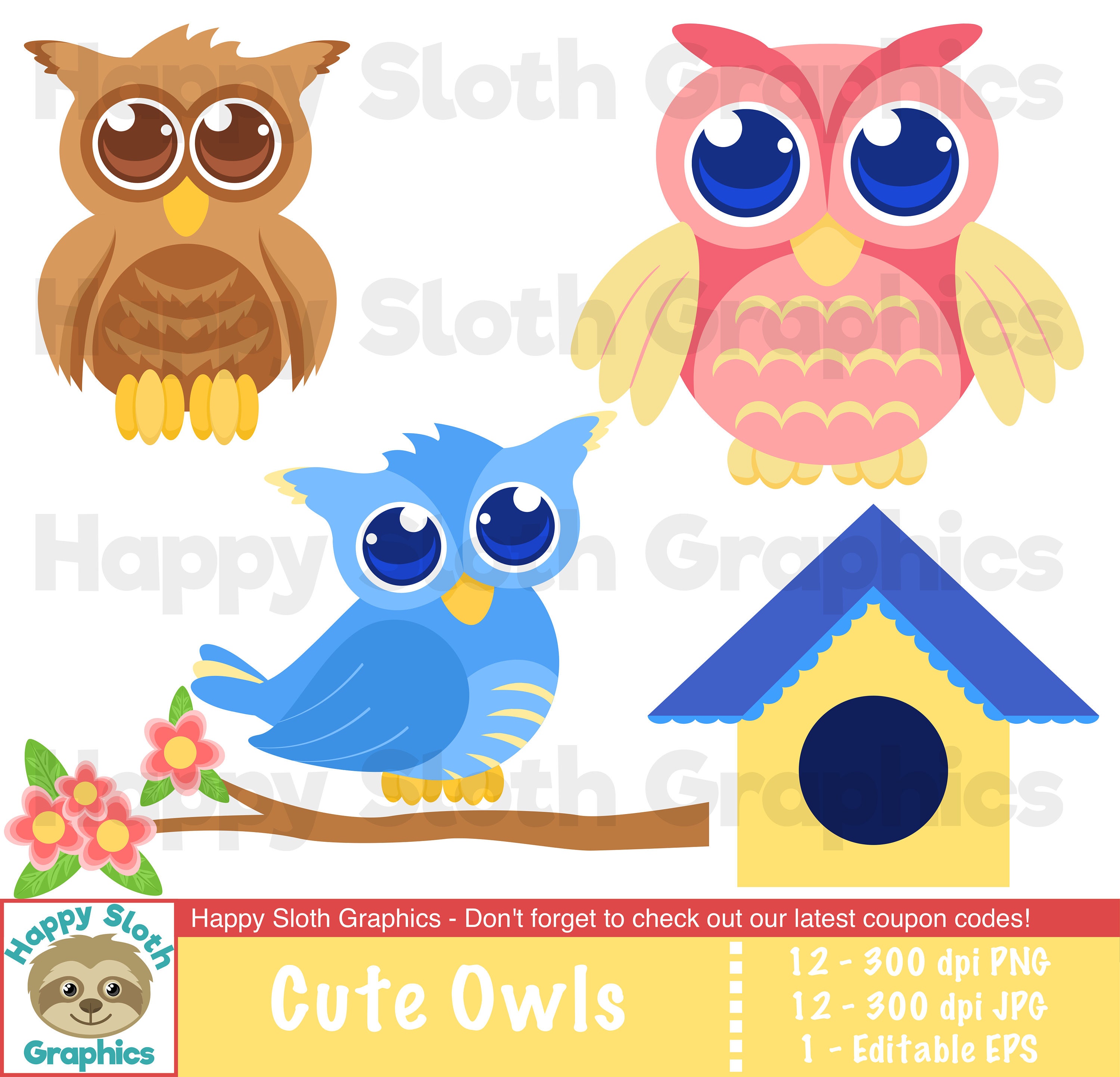 Cute Owls Clipart Set Personal and Commercial Use Vector Owls - Etsy